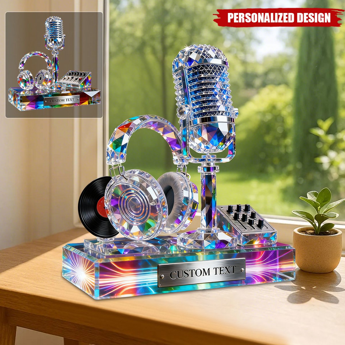 Personalized Stained Glass Microphone And Headphone Acrylic Plaque ...