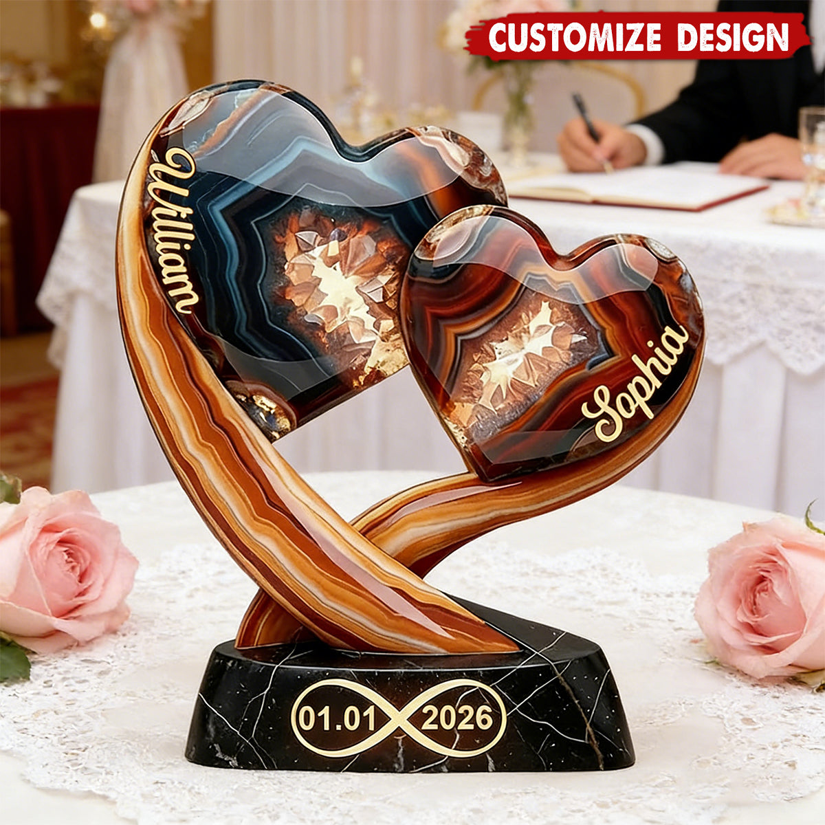 Together Forever - Personalized Two Heart Couple Plaque - yeetcat
